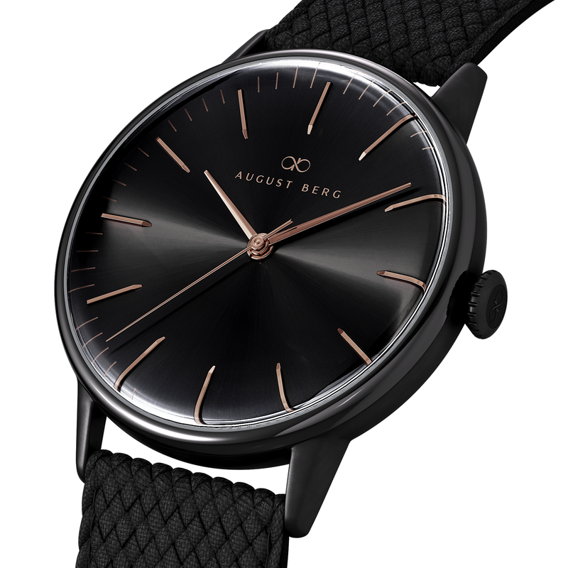 Black Dial Watch With Black Perlon Strap – August Berg