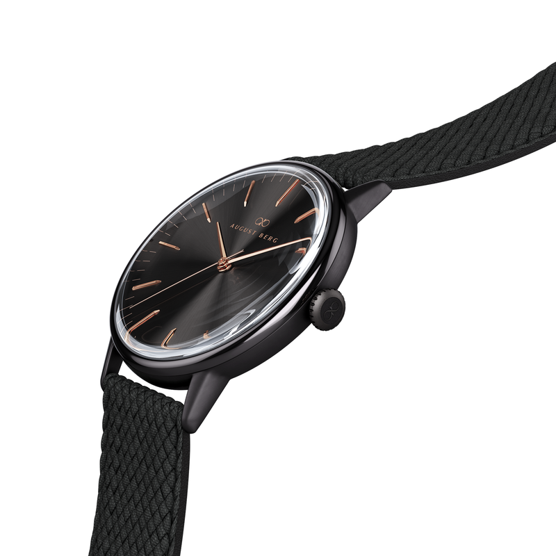 Black Dial Watch With Black Perlon Strap – August Berg